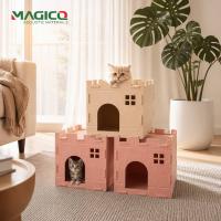 China Pink Two-Level Stacked Cat House With Fishbone Cutouts For Cozy Napping In Bedrooms for sale