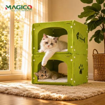 China Green Six-Compartment Grid Cabinet Cat House With Paw Pass-Through For Urban Apartments for sale