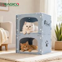China Blue Four-Compartment Grid Cabinet Cat House With Paw Pass-Through For Multi-Cat Families for sale