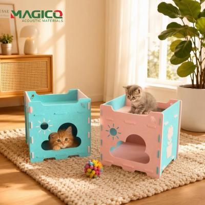 China Cube Cat House With Cloud Cutout And Flat Top Platform For Sunbathing And Napping In Sunny Rooms for sale