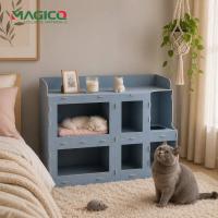 China Blue Four-Compartment Grid Cabinet Cat House With Paw Pass-Through For Multi-Cat Families for sale