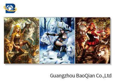 China 3d Flip Effect Picture With Frame Wall Hanging Flip , 3d Pretty Girl And Animal Flip Image for sale