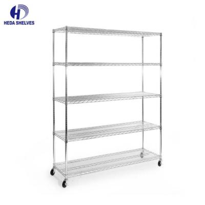 China Heavy Duty Metal Wire Shelving Trolley 4 Tier Steel Wire Shelf for sale