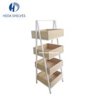 China MINISO Supermarket Wooden Display Rack Light Duty Steel Shelving for sale