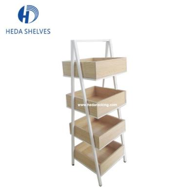 China MINISO Supermarket Wooden Display Rack Light Duty Steel Shelving for sale