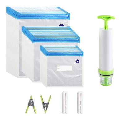 China Custom Logo BPA-Free Food Vacuum Sealed Bags Zippered Hand Pump for sale