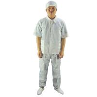 China Stripe Grid ESD Cleanroom Coverall Suit 130g 98% Cotton Antistatic Smock for Electronics Factory for sale