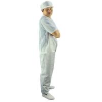 China Stripe Grid ESD Cleanroom Coverall Suit 130g 98% Cotton Antistatic Smock for Electronics Factory for sale