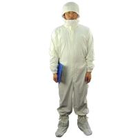 China Stripe Grid ESD Cleanroom Coverall Suit 130g 98% Cotton Antistatic Smock for Electronics Factory for sale
