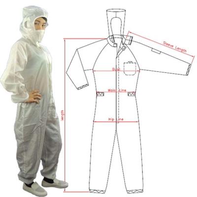 China ESD Cleanroom Coverall with Cap and Mask 98% Polyester 2% Conductive Carbon Fiber EN 61340-5-1 for sale