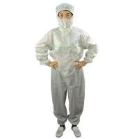 China 130G ESD Smock Cleanroom Coverall with Cap Mask Antistatic Polyester 98% Conductive Carbon Fiber for sale
