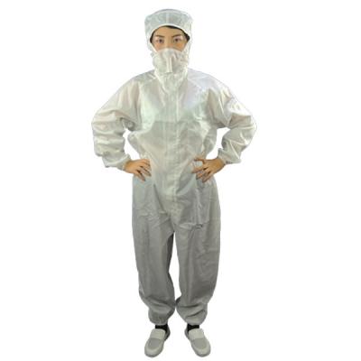 China 130G ESD Smock Cleanroom Coverall with Cap Mask Antistatic Polyester 98% Conductive Carbon Fiber for sale