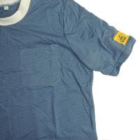 China Light Blue 96% Polyester 5mm Strip Short Sleeve ESD Smock for sale