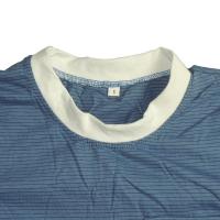 China Light Blue 96% Polyester 5mm Strip Short Sleeve ESD Smock for sale