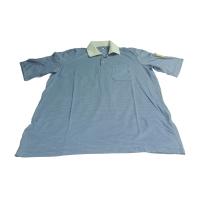 China Light Blue 96% Polyester 5mm Strip Short Sleeve ESD Smock for sale