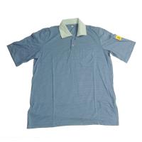 China Light Blue 96% Polyester 5mm Strip Short Sleeve ESD Smock for sale