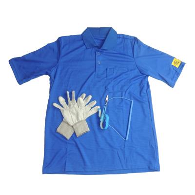 China EN 61340 ESD T Shirt with Antistatic PU Coated Gloves 10E6-8 Ohm Surface Resistance for sale