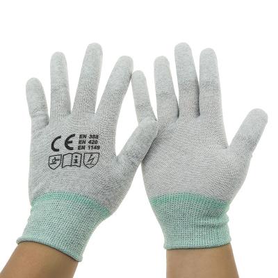 China PU Coated Nylon Carbon Fiber ESD Antistatic Gloves Surface Resistance 10E6-8 Ohm for sale