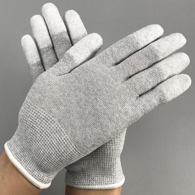 China CE White Grey Lint Free 22.5cm ESD Antistatic Gloves PU Coated Carbon Fiber for sale