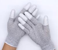 China CE White Grey Lint Free 22.5cm ESD Antistatic Gloves PU Coated Carbon Fiber for sale