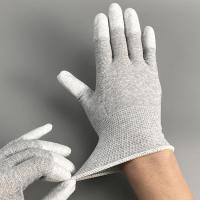 China CE White Grey Lint Free 22.5cm ESD Antistatic Gloves PU Coated Carbon Fiber for sale