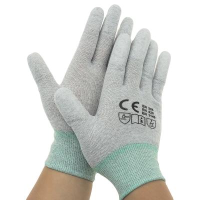 China Nylon 40D Carbon Yarn 240D PU Fingertips ESD Gloves for sale