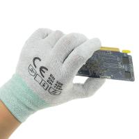China Nylon 40D Carbon Yarn 240D PU Fingertips ESD Gloves for sale