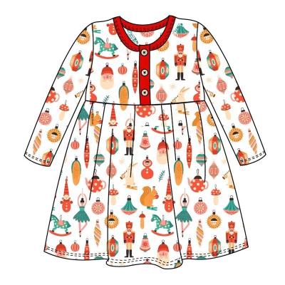 China Baby Girls Christmas Red Frock A-Line Dress 100% Cotton 0-24M Custom Color for sale