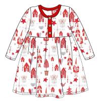 China Baby Girl Christmas Long Sleeve Dress 100% Cotton Printed Toddler Outfit 0-24M for sale