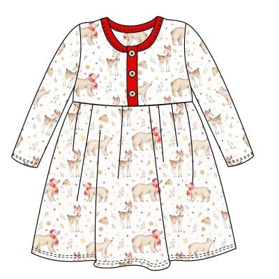 China Baby Christmas Cotton Printing Dress Outfits Infant Ruffle Tops Kids Clothes Sets 0-24M for sale