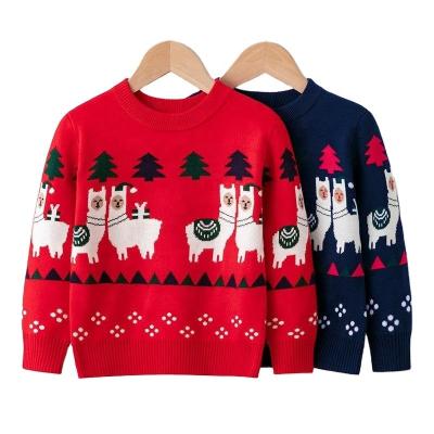 China Custom 100% Cotton Cartoon Jacquard Kids Christmas Sweater Knit Pullover Unisex Size 2-12 Years for sale