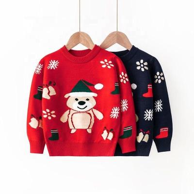 China Custom 100% Cotton Kids Christmas Pullover Sweater Crew Neck Knitted Top for Boys Girls for sale