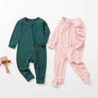 China Newborn Infant Boys Bamboo Fiber Romper Long Sleeve Zipper 0-24M Custom Color for sale