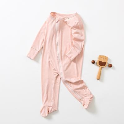 China Newborn Baby Boy Bamboo Romper Long Sleeve Zipper Onesie 0-24M Custom Color for sale