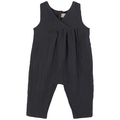 China 100% Cotton Muslin Baby Jumpsuit with Back Buttons for Toddler Girls 0-24M for sale