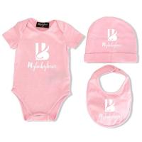 China Wholesale 3pcs Newborn Baby Romper Set 100% Cotton Unisex Knit Bodysuit Bib Hat 0-24M for sale