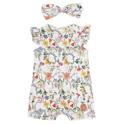 China 2pcs Baby Romper Set 100% Cotton Organic Jumpsuit Summer Floral Print Bodysuit 0-24M for sale