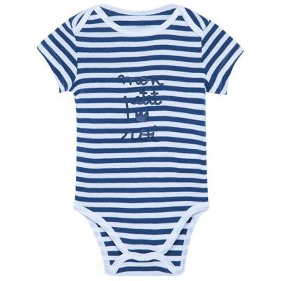 China Custom 100% Cotton Embroidered Stripe Print Knitted Baby Romper 0-24M for sale