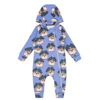China Custom Print Organic Bamboo Cotton Newborn Hooded Romper Jumpsuit 0-24M for sale
