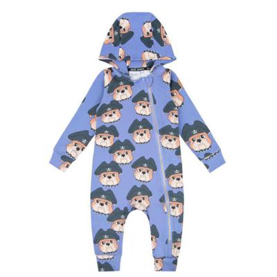 China Custom Print Organic Bamboo Cotton Newborn Hooded Romper Jumpsuit 0-24M for sale