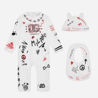 China Custom 100% Cotton Baby Romper Bib Hat 3 Piece Set Unisex Long Sleeve Bodysuit for sale