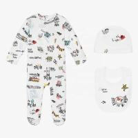 China 100% Cotton Baby Romper Set 3pcs Long Sleeve Bodysuit Hat Bibs for 0-24 Months for sale
