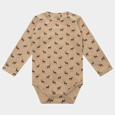 China Newborn Baby Girl Deer Printed Romper Jumpsuit Long Sleeve 100% Cotton Knit Bodysuit Sizes 0-24M for sale