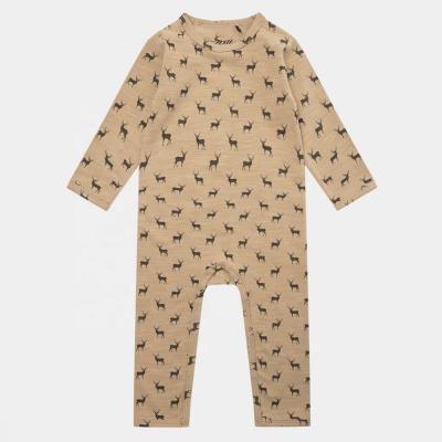 China 100% Cotton Long Sleeve Baby Rompers Newborn Button Closure Sizes 0-24M for sale