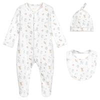 China Organic Cotton Baby Rompers 3pcs Set with Hat Bib Long Sleeve Newborn Infant Gift Pack Sizes 0-24M for sale