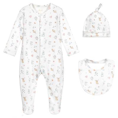 China Organic Cotton Baby Rompers 3pcs Set with Hat Bib Long Sleeve Newborn Infant Gift Pack Sizes 0-24M for sale