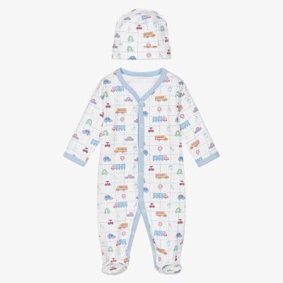 China 100% Cotton Baby Romper with Hat 2pcs Set Long Sleeve Printed Infant Jumpsuit 0-24M for sale