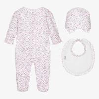 China 100% Cotton Baby Romper Set 3pcs Striped Design Unisex Bodysuit Hat Bibs 0-24M for sale