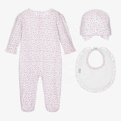 China 100% Cotton Baby Romper Set 3pcs Striped Design Unisex Bodysuit Hat Bibs 0-24M for sale