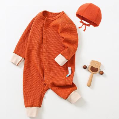 China 100% Cotton Waffle Hood Romper Jumpsuit for Baby Girl Boy 0-24 Months Custom Color for sale